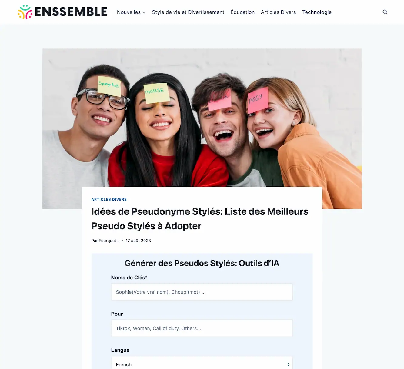 Enssemble: AI-Powered Username Generator | Explore 2024 Best AI Content ...